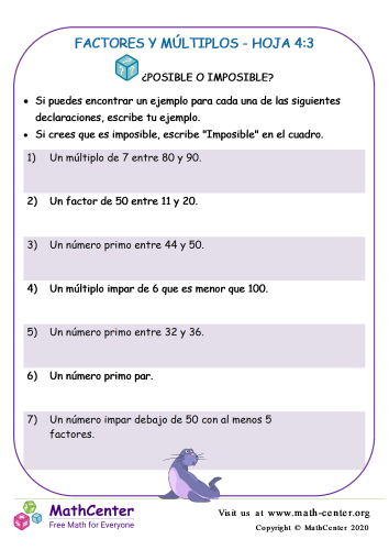 Factores Y Múltiplos - Hoja 4:3 | Hojas de trabajo | Math Center