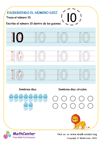 Escribiendo el número diez | Hojas de trabajo | Math Center