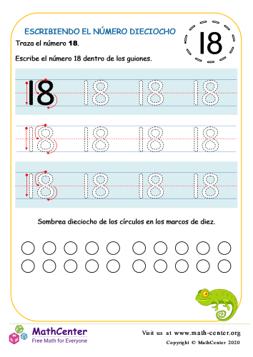 Escribiendo el número dieciocho | Hojas de trabajo | Math Center