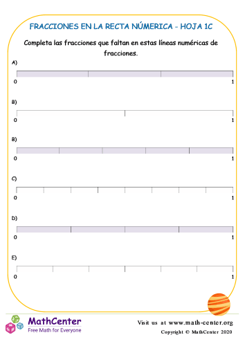 Fracciones En La Recta Númerica Hoja 1C | Hojas de trabajo | Math Center