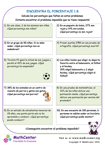 Encuentra El Porcentaje 1 B | Hojas de trabajo | Math Center