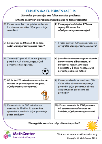 Encuentra El Porcentaje 1C | Hojas de trabajo | Math Center