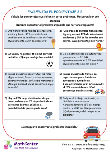 Encuentra El Porcentaje 2 B | Hojas de trabajo | Math Center