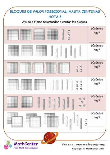 Bloques De Valor Posicional: Hasta Centenas Hoja 3 | Hojas de trabajo ...