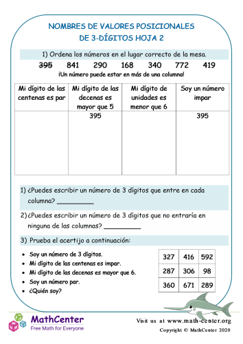 Nombres De Valores Posicionales De 3-Dígitos Hoja 2 | Hojas de trabajo ...