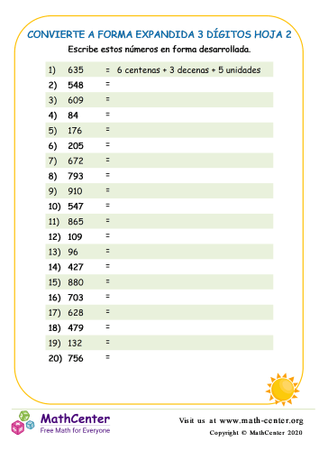 Convierte A Forma Expandida 3 Dígitos Hoja 2 | Hojas de trabajo | Math ...