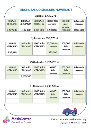 Redondeando Grandes Números 3 | Hojas de trabajo | Math Center