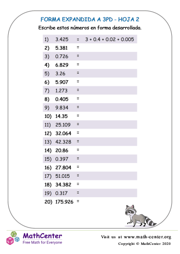 Forma Expandida A 3Pd Hoja 2 | Hojas de trabajo | Math Center