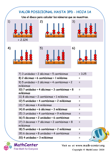 Quinto Grado Hojas de trabajo: Valor Posicional Decimal | Math Center