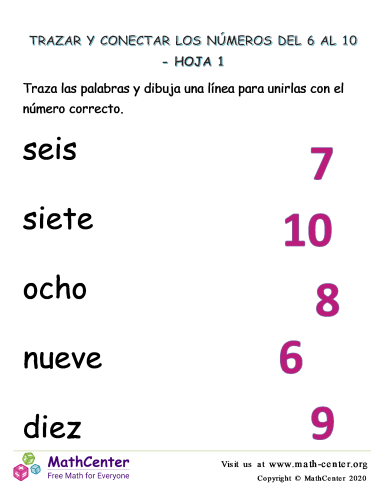 Trazar Y Conectar Los Números Desde El 6 Hasta El 10 Hoja 1 | Hojas de ...