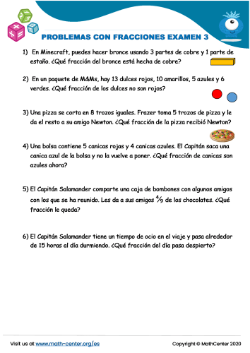 Problemas Con Fracciones Examen 3 | Pruebas | Math Center
