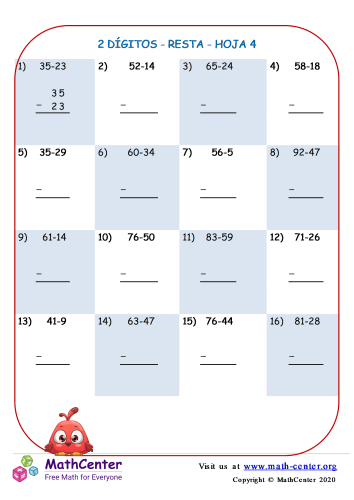 Segundo Grado Hojas de trabajo: Restas de Dos Cifras Con Llevadas ...