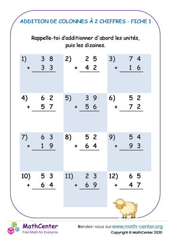CE2 Fiches de travail: Addition à deux chiffres avec regroupement ...