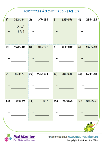 CM1 Fiches de travail: Addition à trois chiffres avec regroupement ...