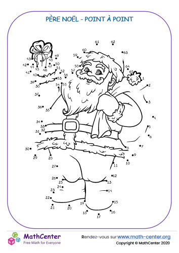 Relie les points jusqu'à 65 - père noël | Activités de coloriage | Math ...