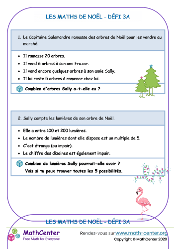 Défi mathématique de noël n°3a | Fiches de travail | Math Center