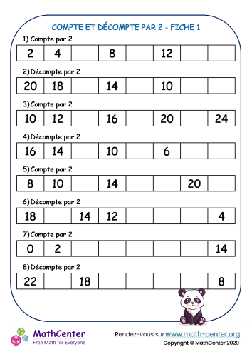 Compte et décompte avec 2 fiche 1 | Fiches de travail | Math Center