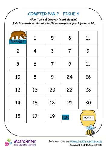 Compter par 2 - fiche 2 | Fiches de travail | Math Center