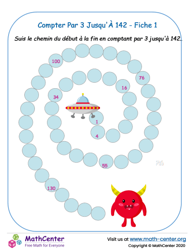 Compter par 3 jusqu'à 140 - fiche 1 | Fiches de travail | Math Center