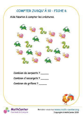 Compter jusqu'à 10 fiche 6 | Fiches de travail | Math Center