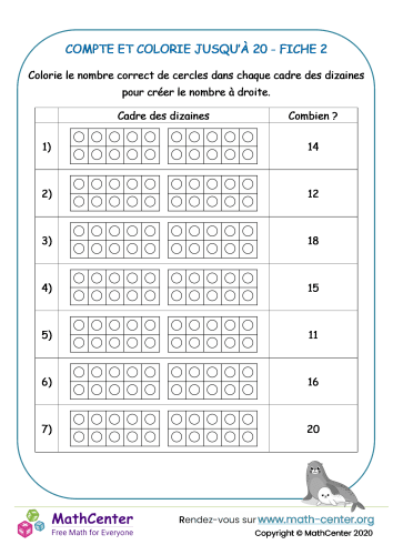 Grande section Fiches de travail: Nombres 11-20 | Math Center