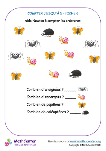 Compter jusqu'à 5 fiche 6 | Fiches de travail | Math Center