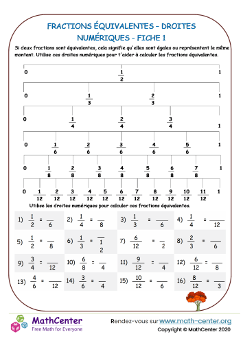 Fractions équivalentes fiche 1 | Fiches de travail | Math Center