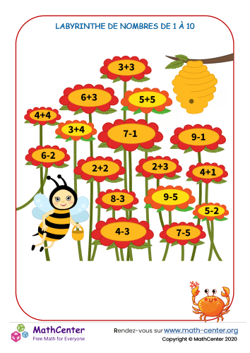 Abeille - labyrinthe numérique de 1 à 10 | Fiches de travail | Math Center