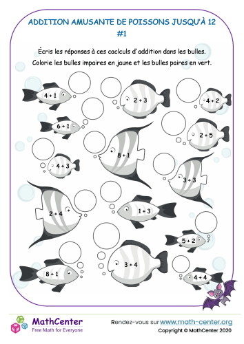 Poisson - addition amusante jusqu'à 12 - fiche 1 | Fiches de travail ...