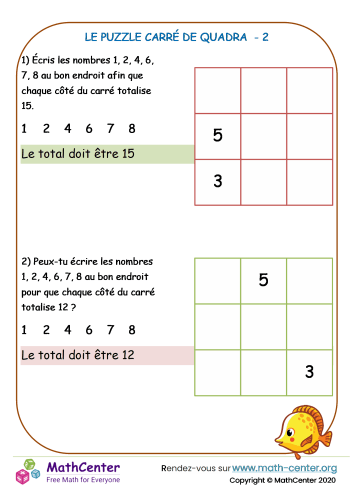 Le carré de quadra - puzzle 2 | Fiches de travail | Math Center