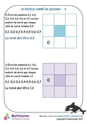 Le carré de quadra - puzzle 4 | Fiches de travail | Math Center