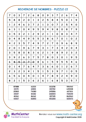 Recherche le nombre - puzzle c2 | Jeux | Math Center