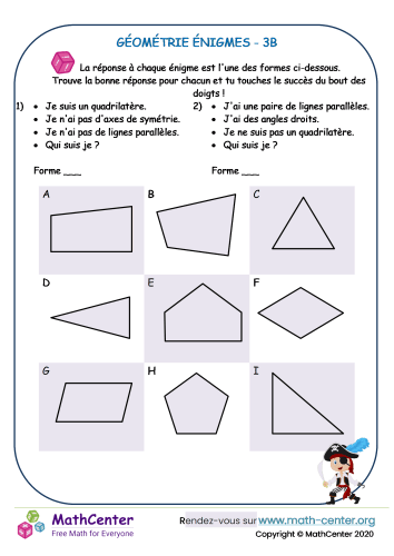 Géométrie énigmes 3b | Fiches de travail | Math Center