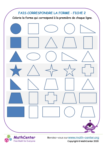Moyenne section Fiches de travail: Formes en 2D | Math Center