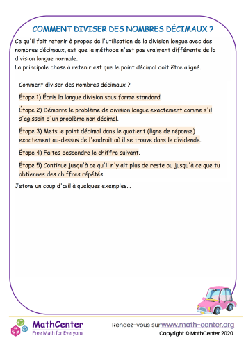 Comment diviser des nombres décimaux ? | Pages d'apprentissage | Math ...