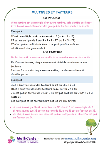 Multiples et facteurs | Pages d'apprentissage | Math Center