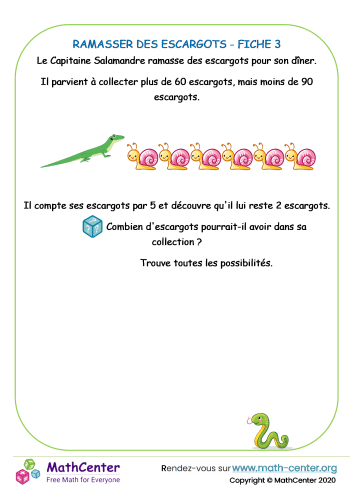Ramasser des escargots fiche 3 | Fiches de travail | Math Center