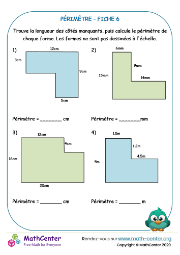 CM2 Fiches de travail: Aire et périmètre | Math Center