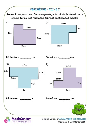 Périmètre - fiche 7 | Fiches de travail | Math Center