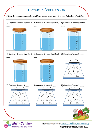 CM1 Fiches de travail: Échelles de lecture | Math Center