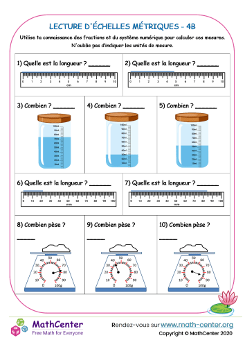 CM2 Fiches de travail: Échelles de lecture | Math Center