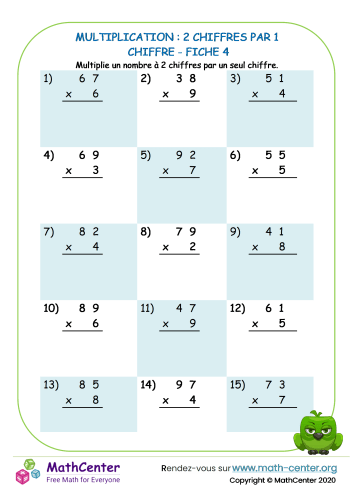 Multiplication : 2 chiffres par 1 chiffre fiche 4 | Fiches de travail | Math Center
