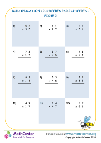 Multiplication : 2 chiffres par 2 chiffres fiche 2 | Fiches de travail ...