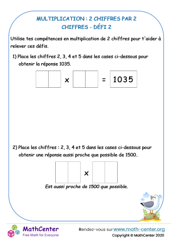 Multiplication : 2 chiffres by 2 chiffres défi 2 | Fiches de travail ...