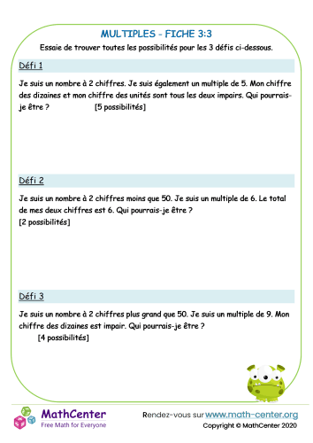Multiples fiche 3 : 3 | Fiches de travail | Math Center