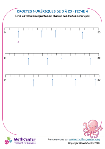 Droite numérique 0 à 20 fiche 4 | Fiches de travail | Math Center