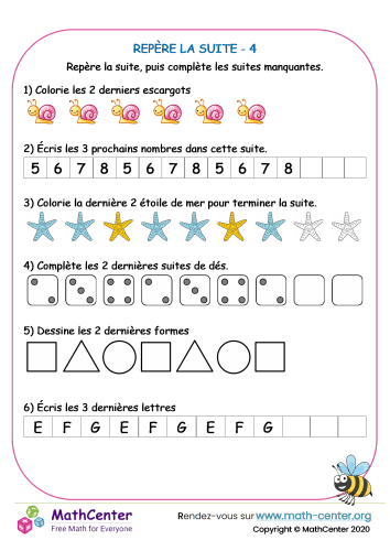 Grande section Fiches de travail: Identifier les suites de nombres ...