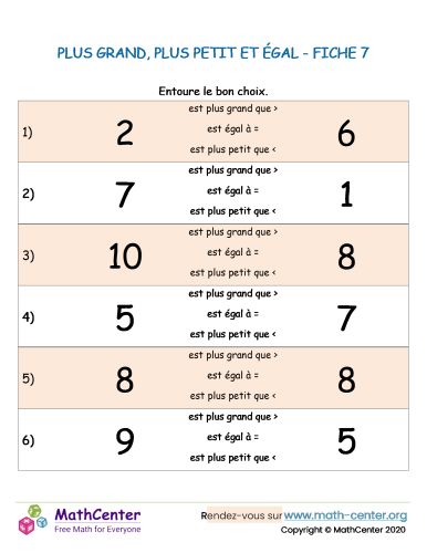 Grande section Fiches de travail: Nombres 0-10 | Math Center