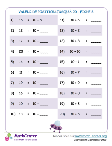 CE1 Fiches de travail: Valeur de position à deux chiffres | Math Center