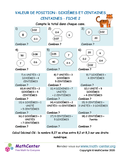 Valeur de position : dixièmes et centaines de feuille 2 | Fiches de ...